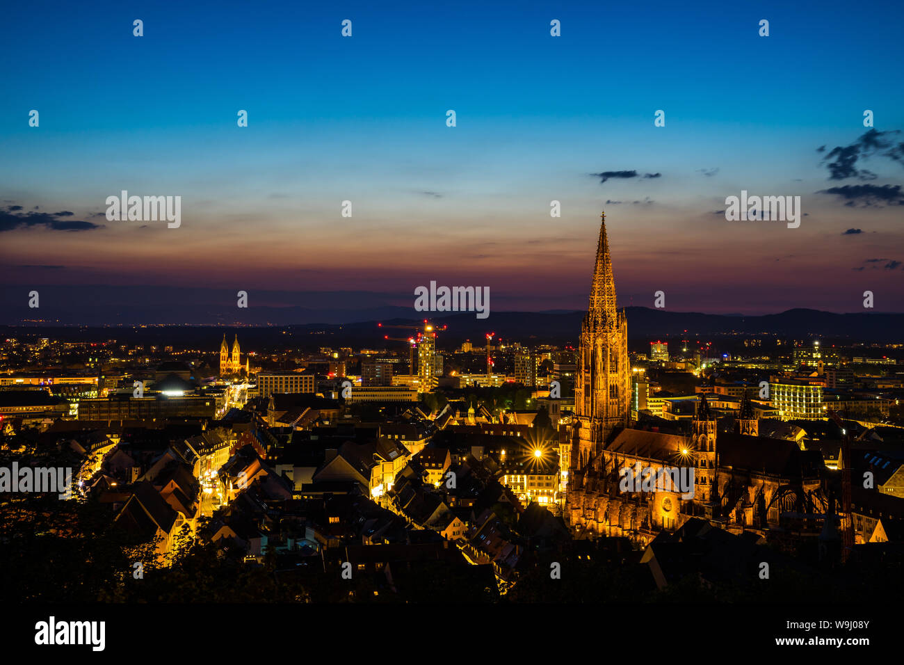 Germany, Freiburg in breisgau in black forest landscape by night Stock ...