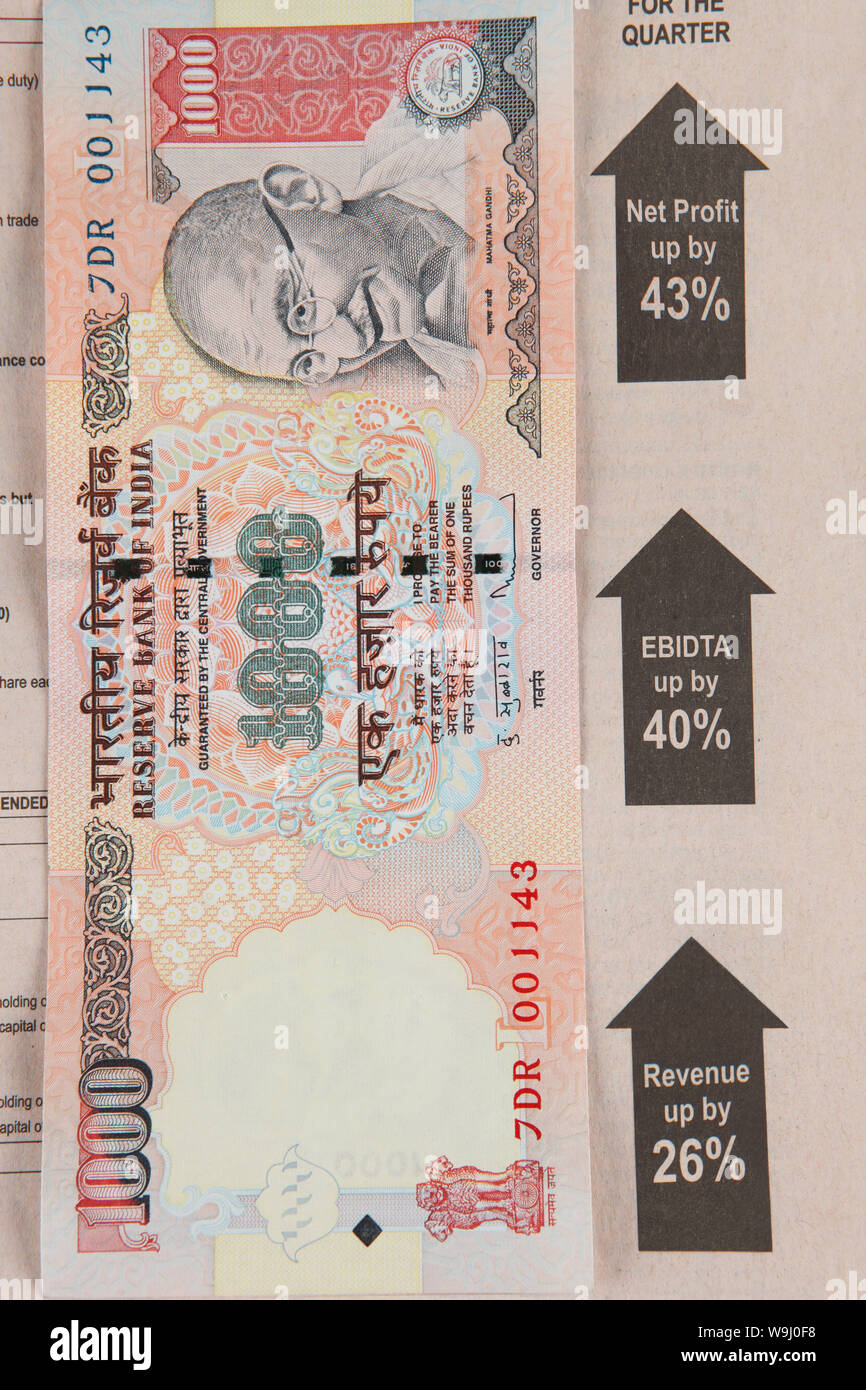 One thousand rupees note representing profit Stock Photo - Alamy