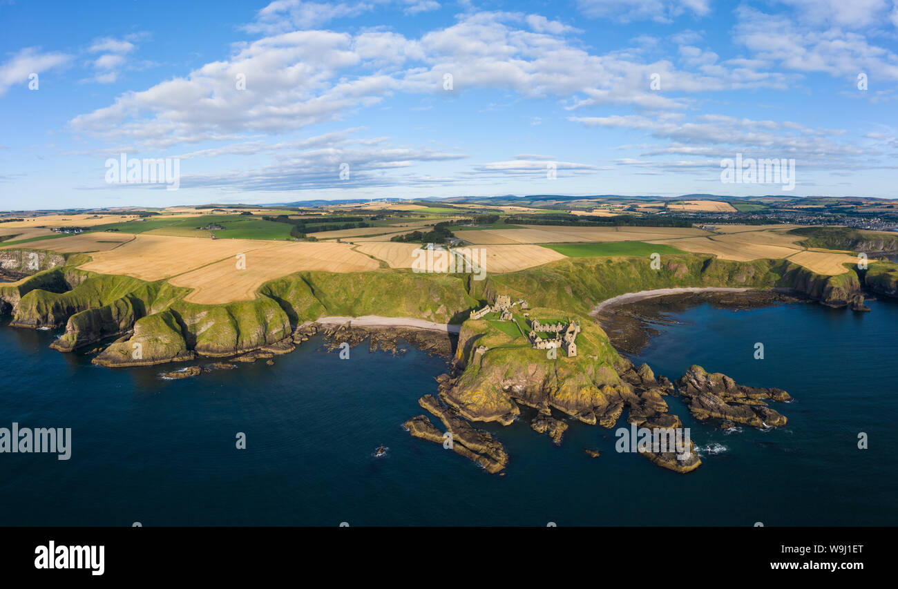 Aerial view of Dunnottar Castle a ruined medieval fortress located upon ...