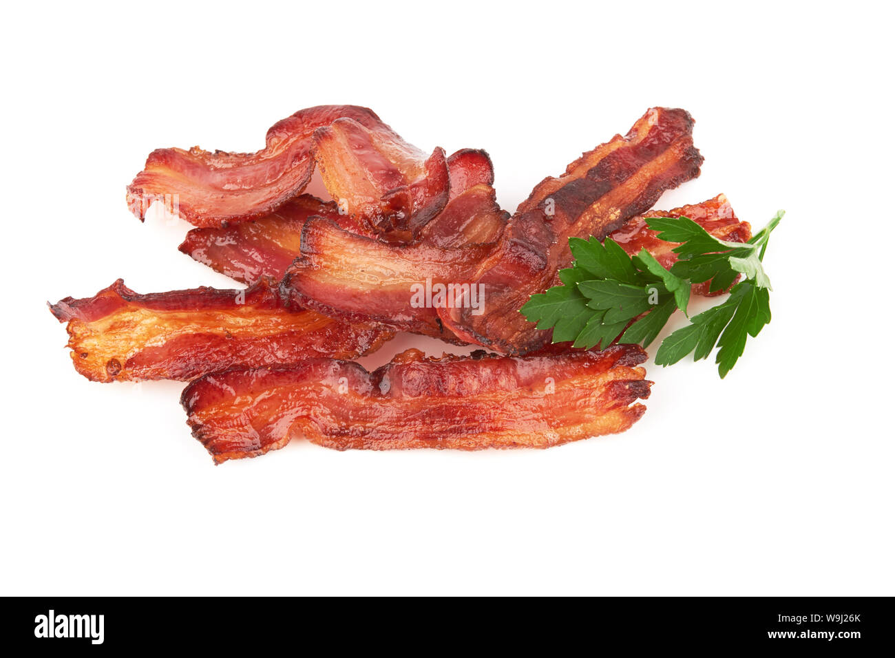 cooked slices of bacon isolated on white background Stock Photo - Alamy