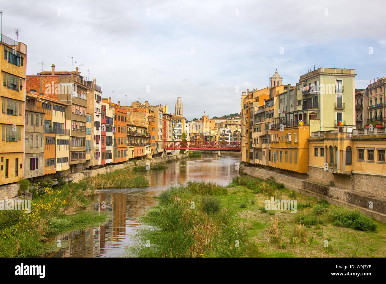Onyar river in Spain flows through Girona, built up in front of houses ...
