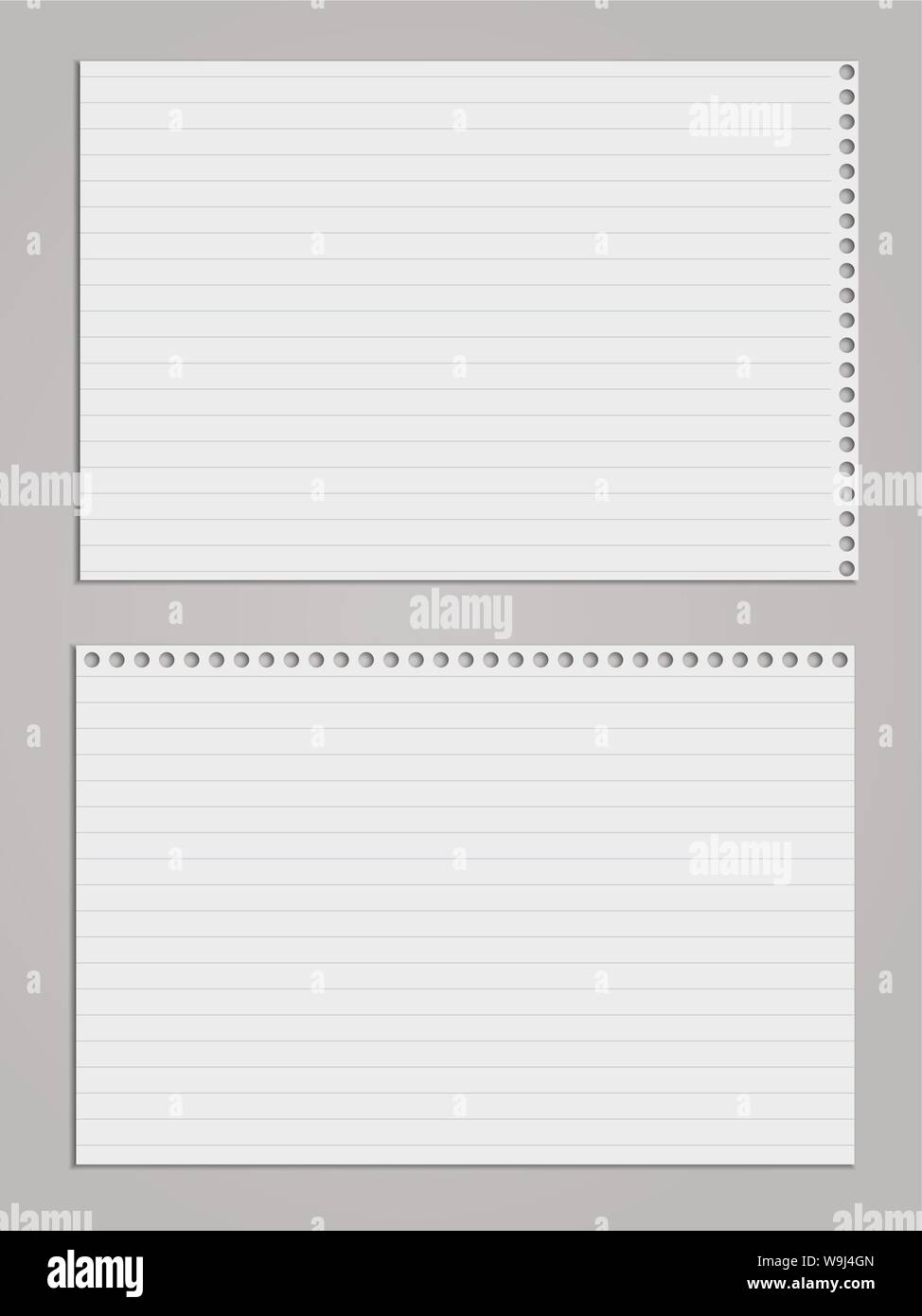 White lined notebook, copybook paper sheets are on grey background ...