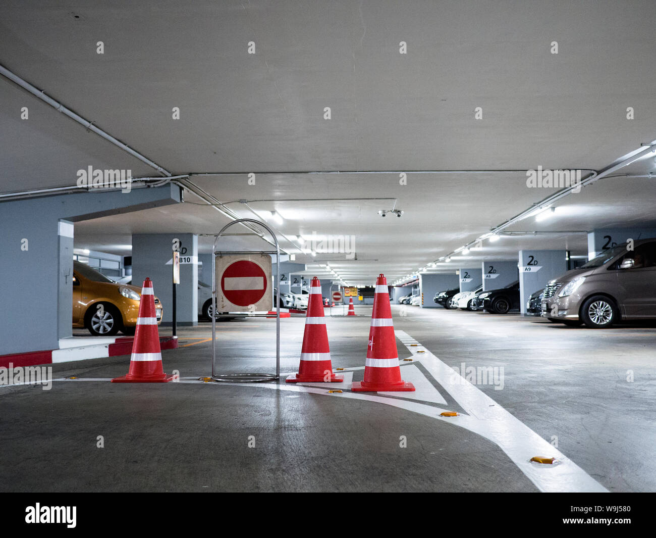 Parking in the building, Car parking building hall with column. No ...