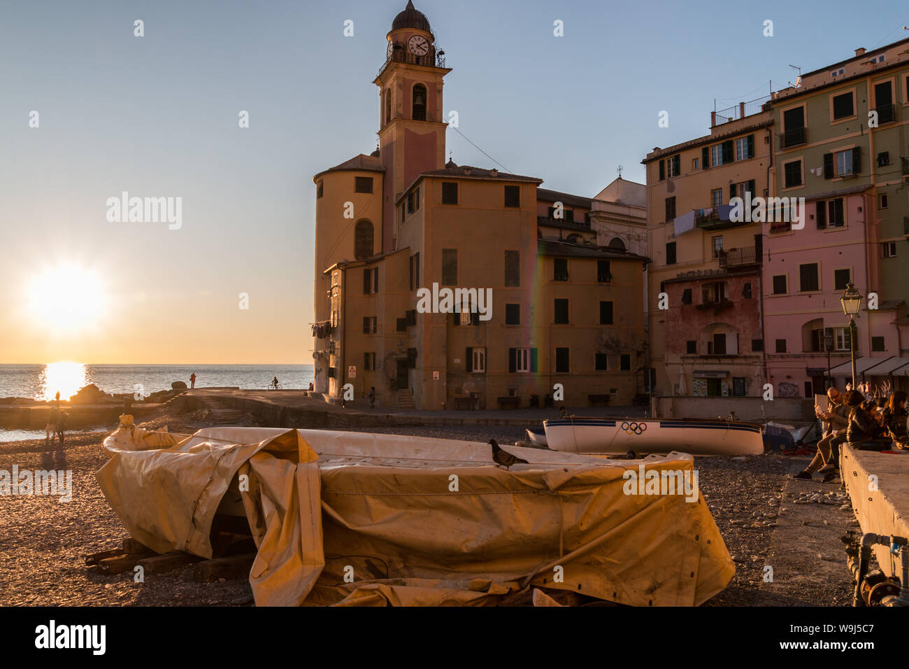 Camogli beach at sunset light hi-res stock photography and images - Alamy