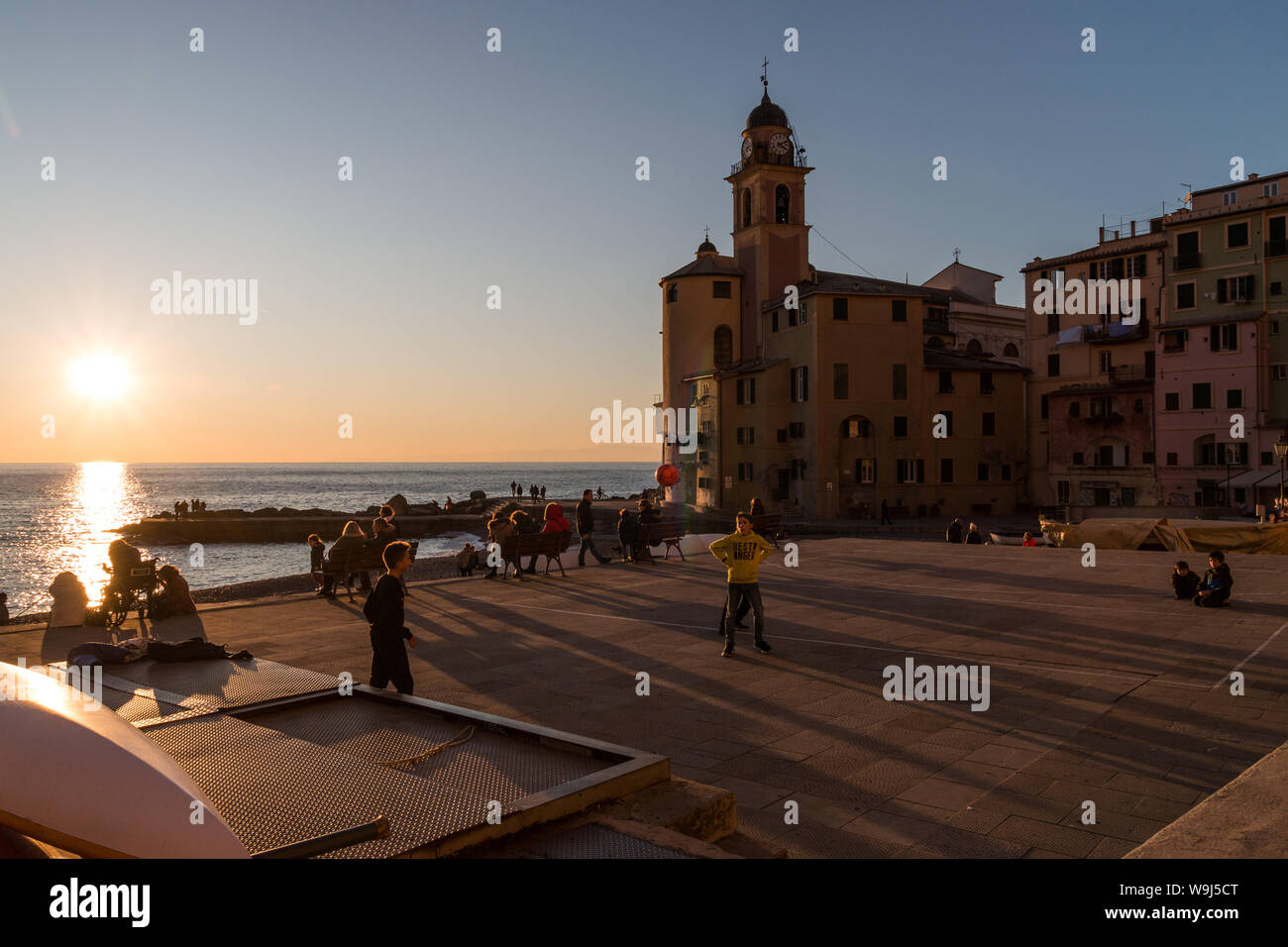 Camogli beach at sunset light hi-res stock photography and images - Alamy