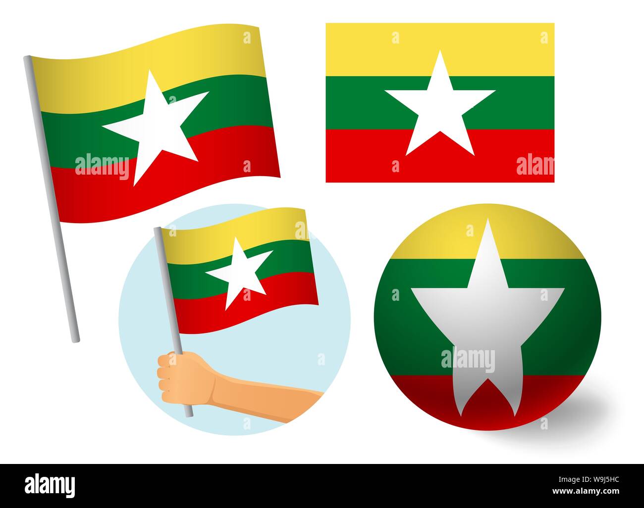 Burma flag icon set. National flag of Burma illustration Stock Photo ...