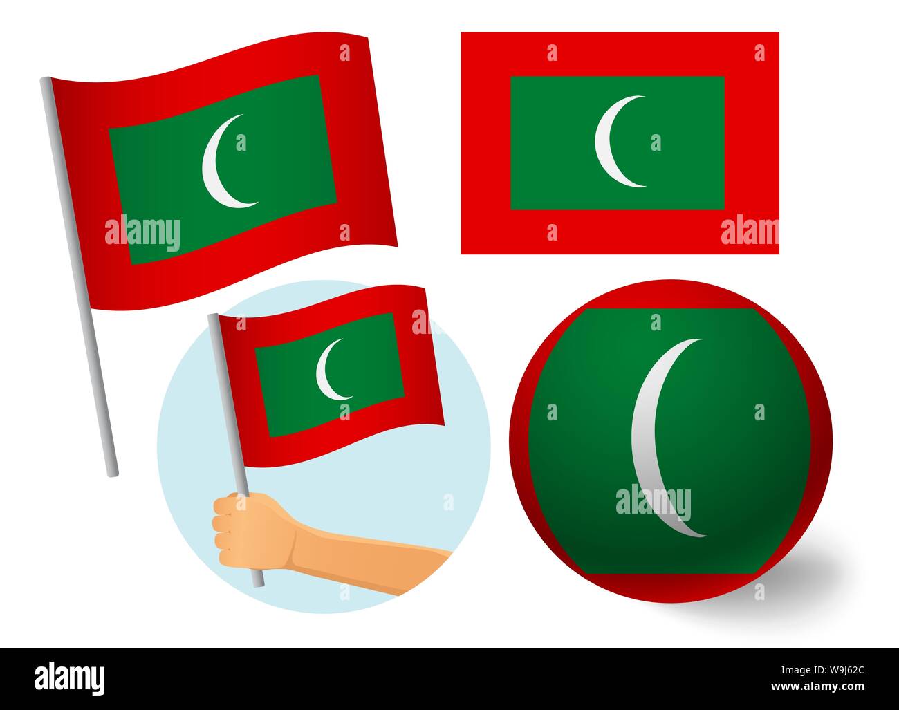 Maldives flag icon set. National flag of Maldives illustration Stock ...