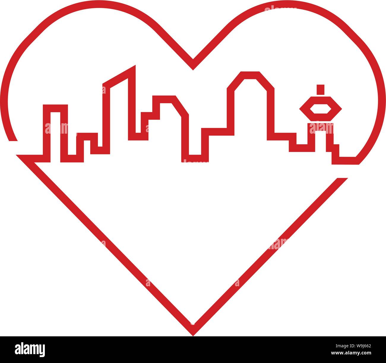 Combined heart & city line graphic line art drawn as a single line ...