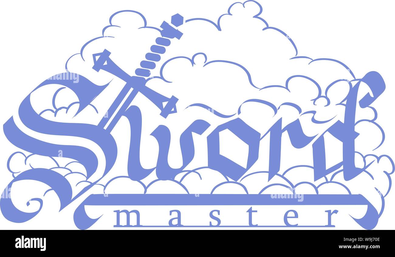 The word "Sword" in old script with a sword handle coming out of it in ...