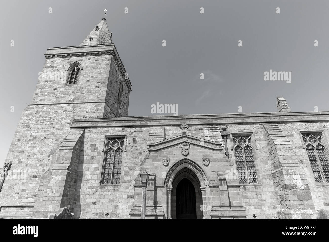 Front view of St Oswald’s Church near Whitby. The tower is to the left ...