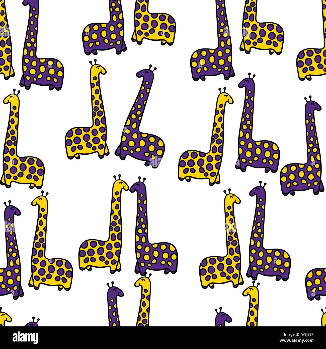 Cute bright-colored vector giraffe couples seamless pattern Stock ...
