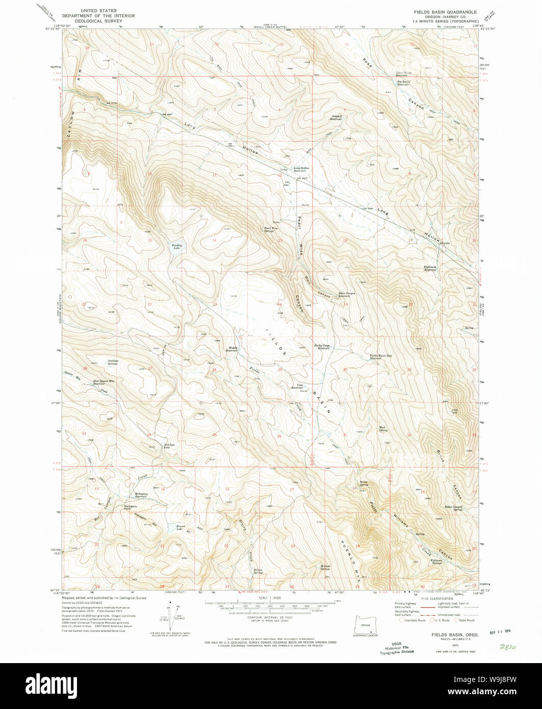 USGS Topo Map Oregon Fields Basin 279854 1971 24000 Restoration Stock ...