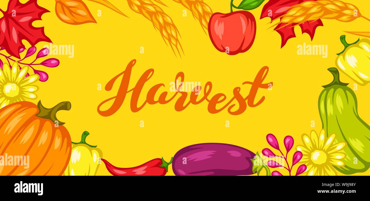 Harvest festival background with fruits and vegetables Stock Vector ...