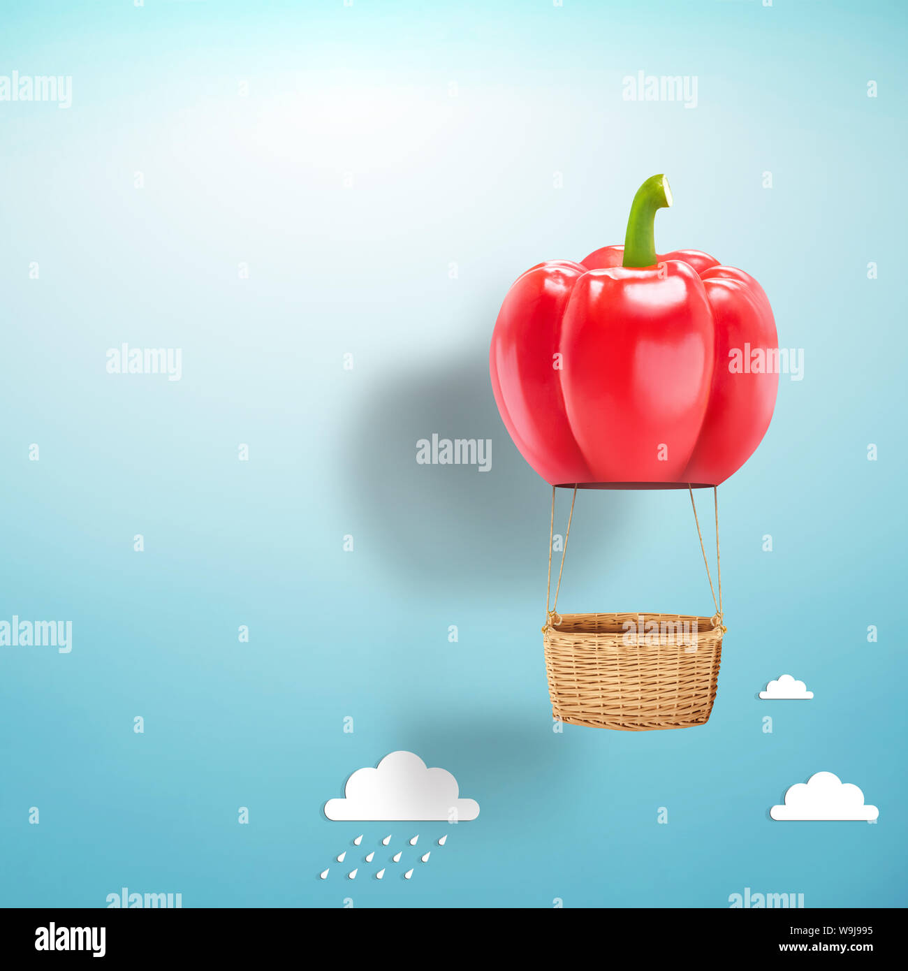 3D Pepper hot air balloon floating in the sky; Air travel and aircraft ...
