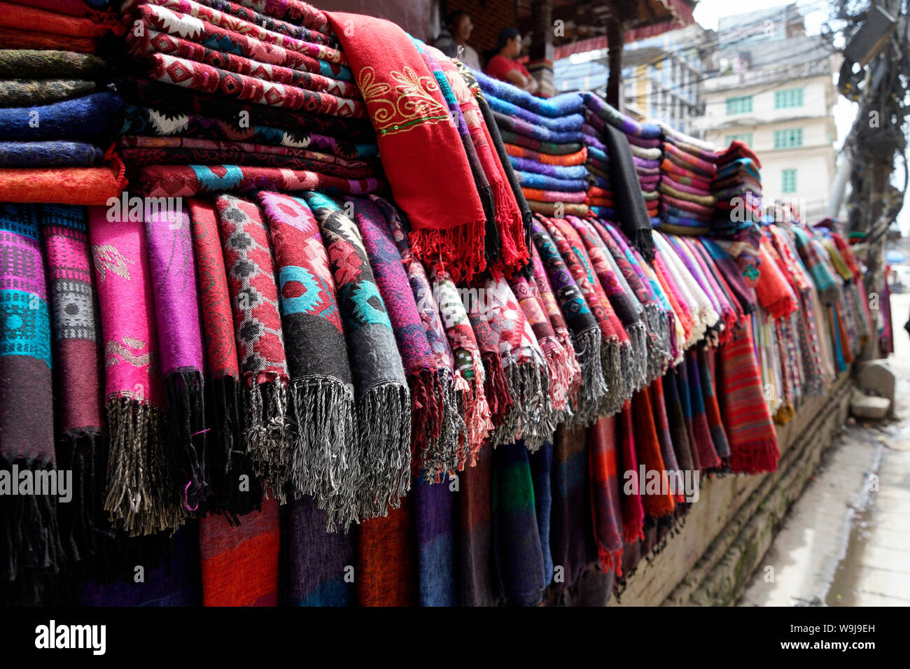 Rows of cloth on display in Kathmandu Nepal Stock Photo - Alamy