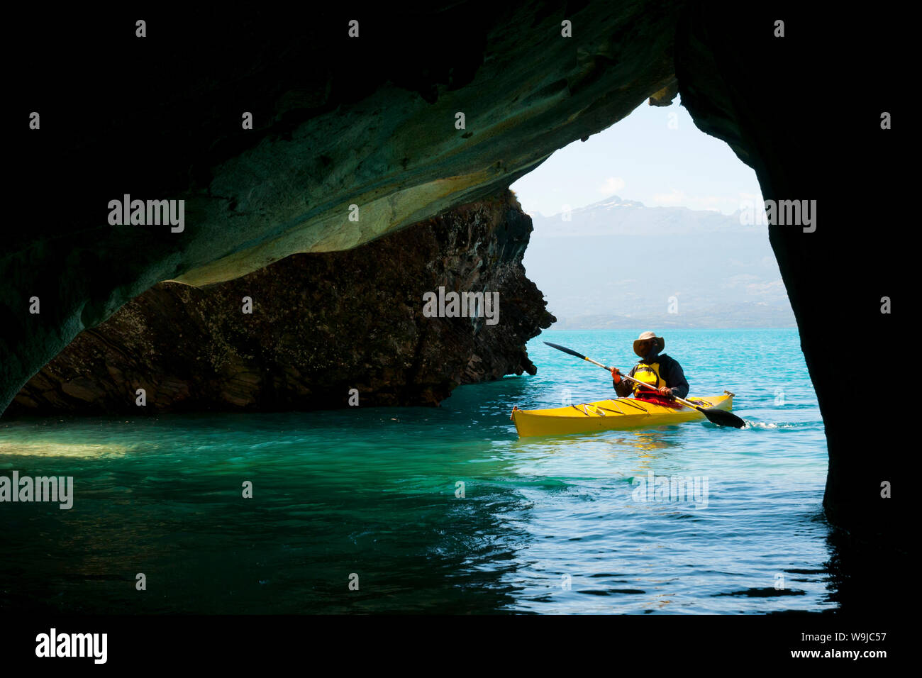 Kayaking in the Marble Caves - Chile Stock Photo - Alamy