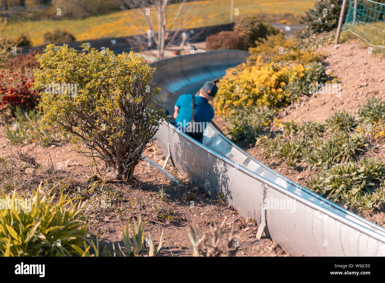 young girl on summer toboggan run Stock Photo - Alamy