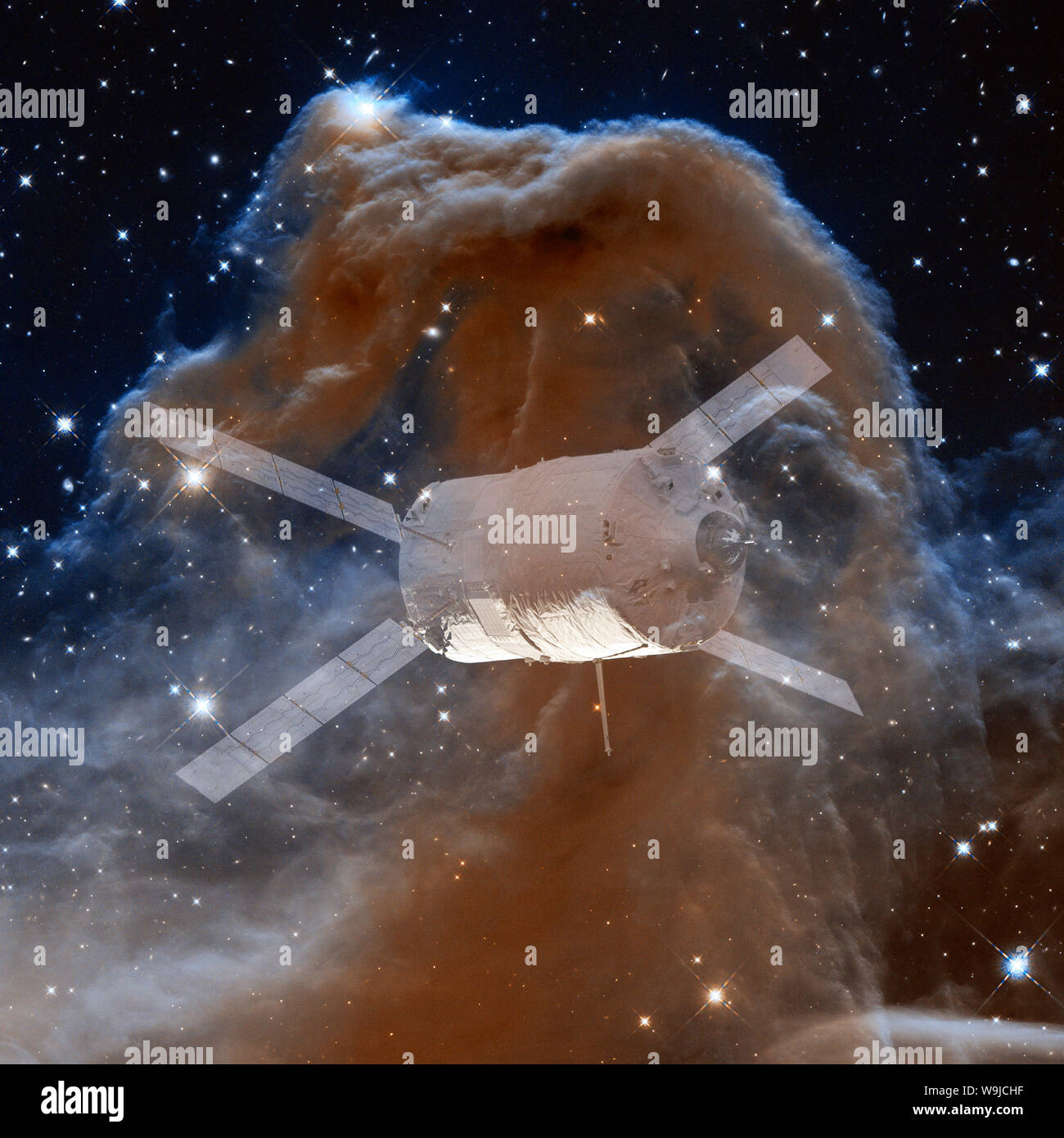 Space shuttle. Infinite space background with nebulas and stars ...