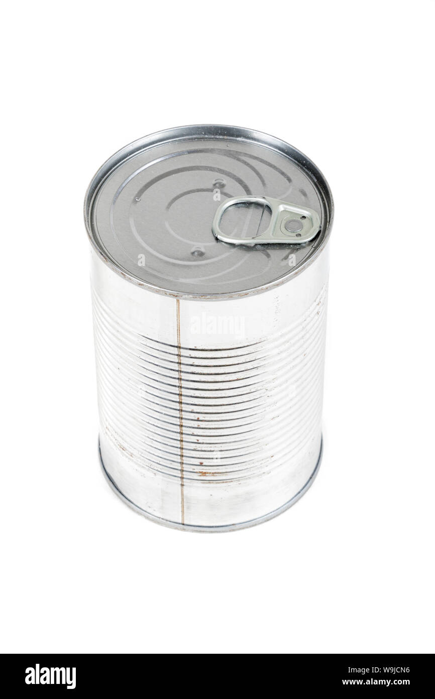 A metal food tin isolated on a white background Stock Photo - Alamy