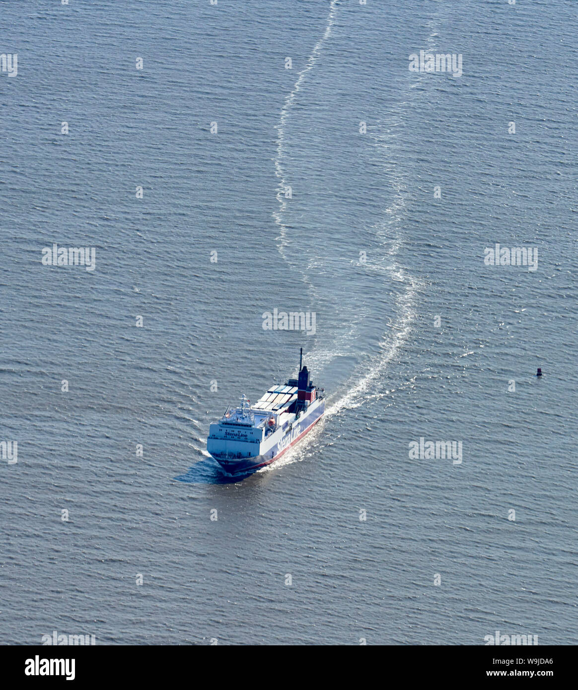 An aerial view of Isle of Man ferries approaching Heysham harbour ...