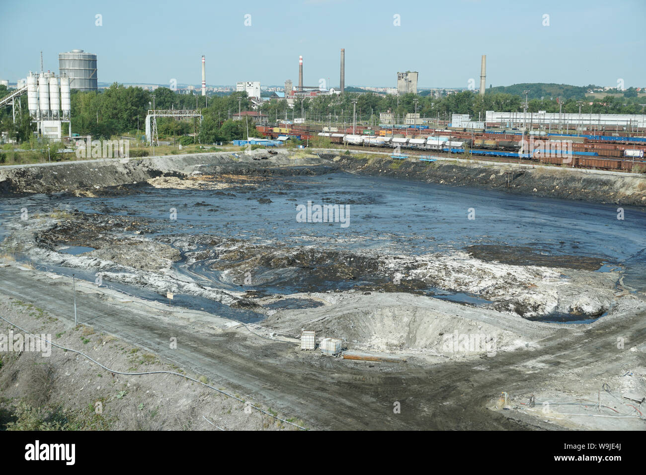 Former dump toxic waste in Ostrava, oil lagoon. Effects nature from ...