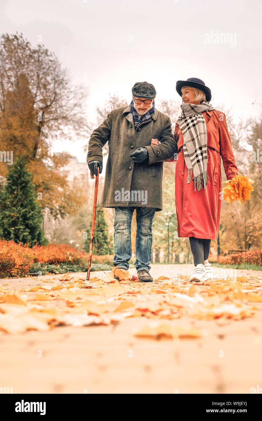 Elderly husband and wife strolling down the park Stock Photo - Alamy