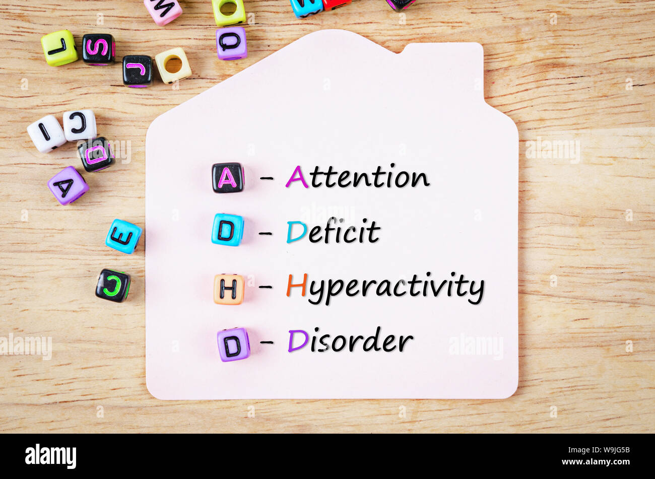 Attention Deficit Hyperactivity Disorder or ADHD concept with colored ...