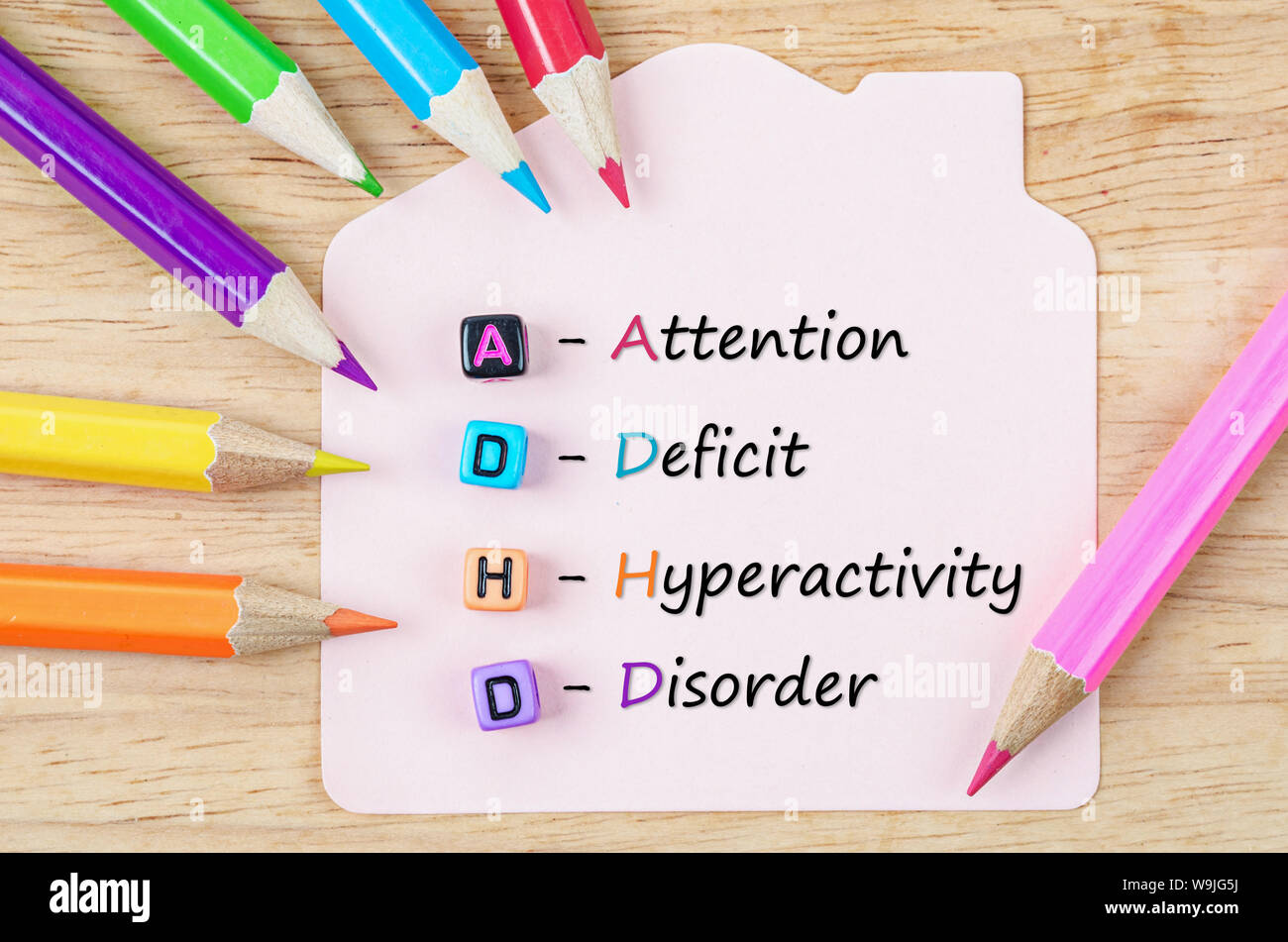Attention Deficit Hyperactivity Disorder or ADHD concept with colored ...