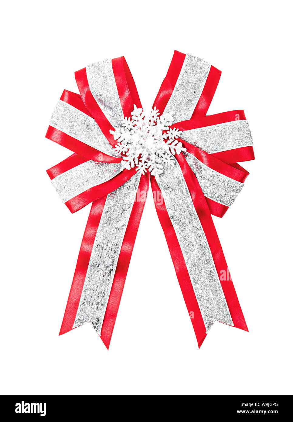 Red ribbon with glitter for decorate on gift box isolated on white ...