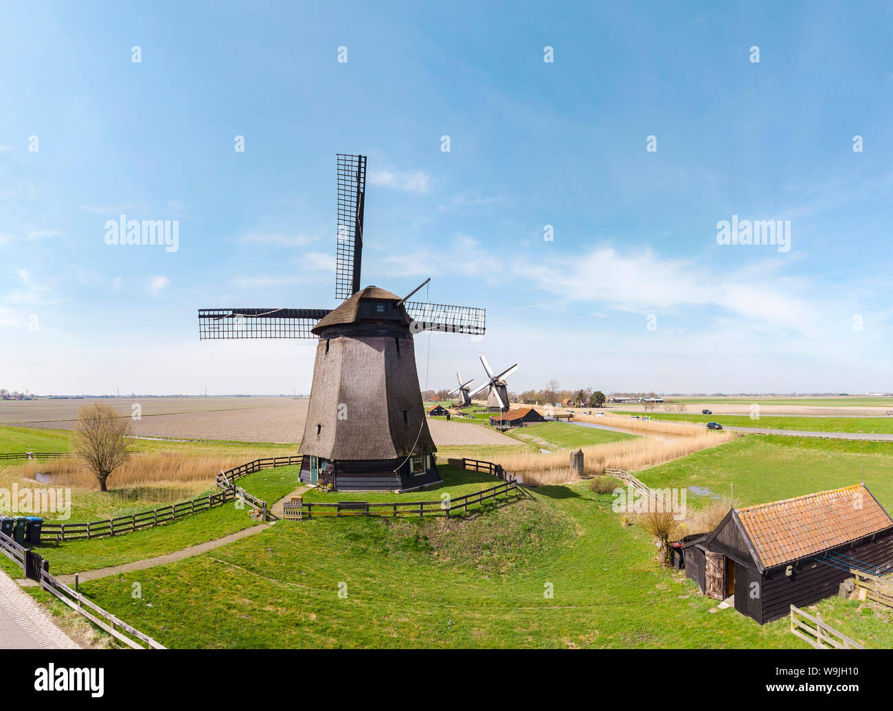 Three water-pumping windmills, Schermerhorn, Noord-Holland ...