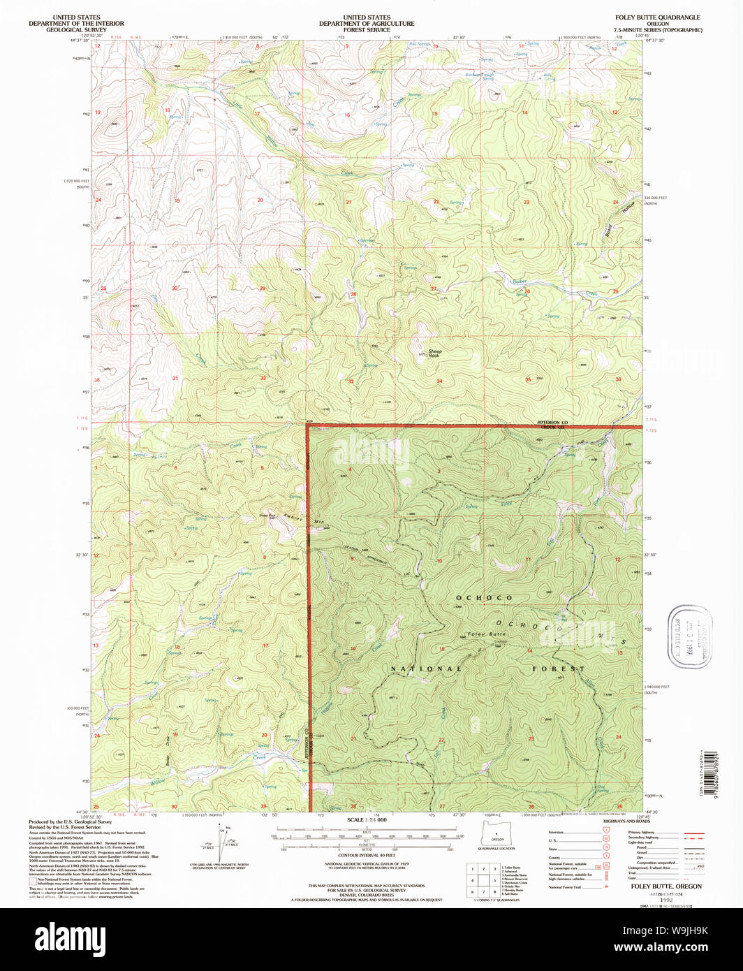 USGS Topo Map Oregon Foley Butte 279912 1992 24000 Restoration Stock ...