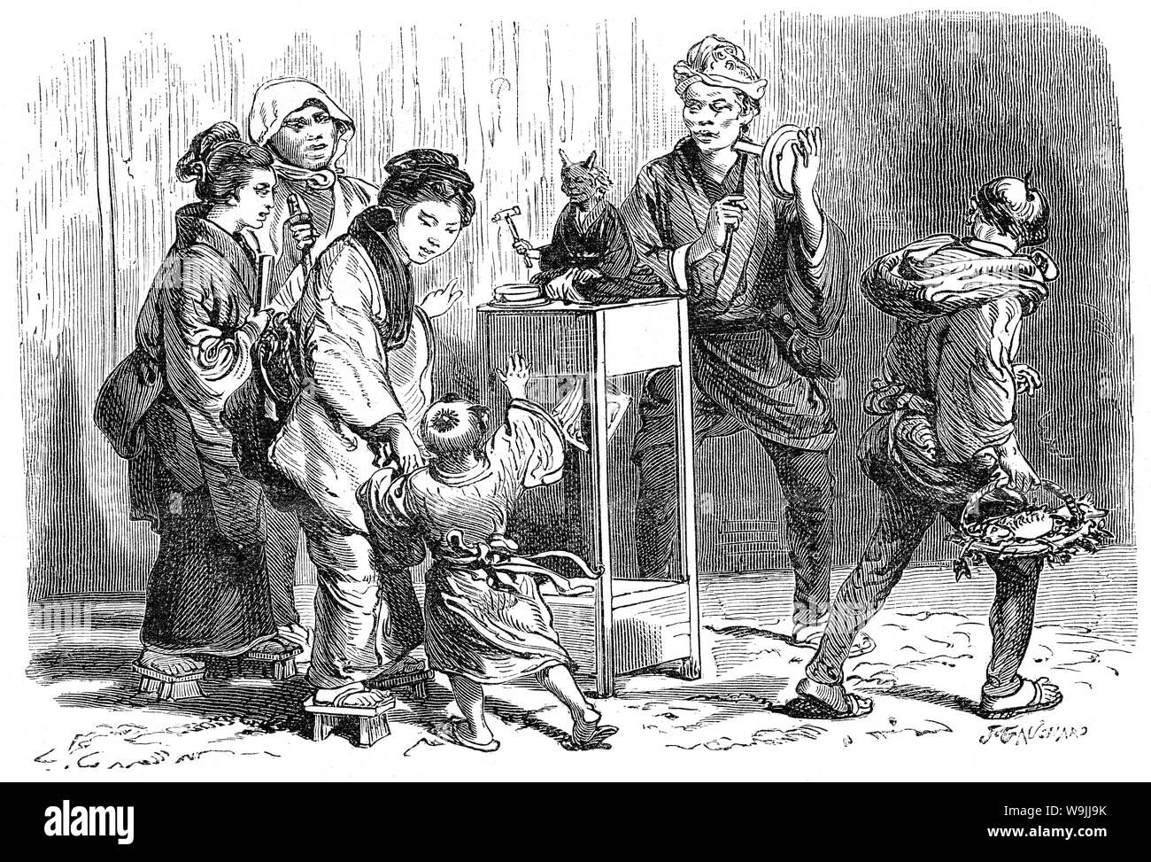 [ 1860s Japan - Japanese Fortune Teller ] — A fortune teller entertains ...