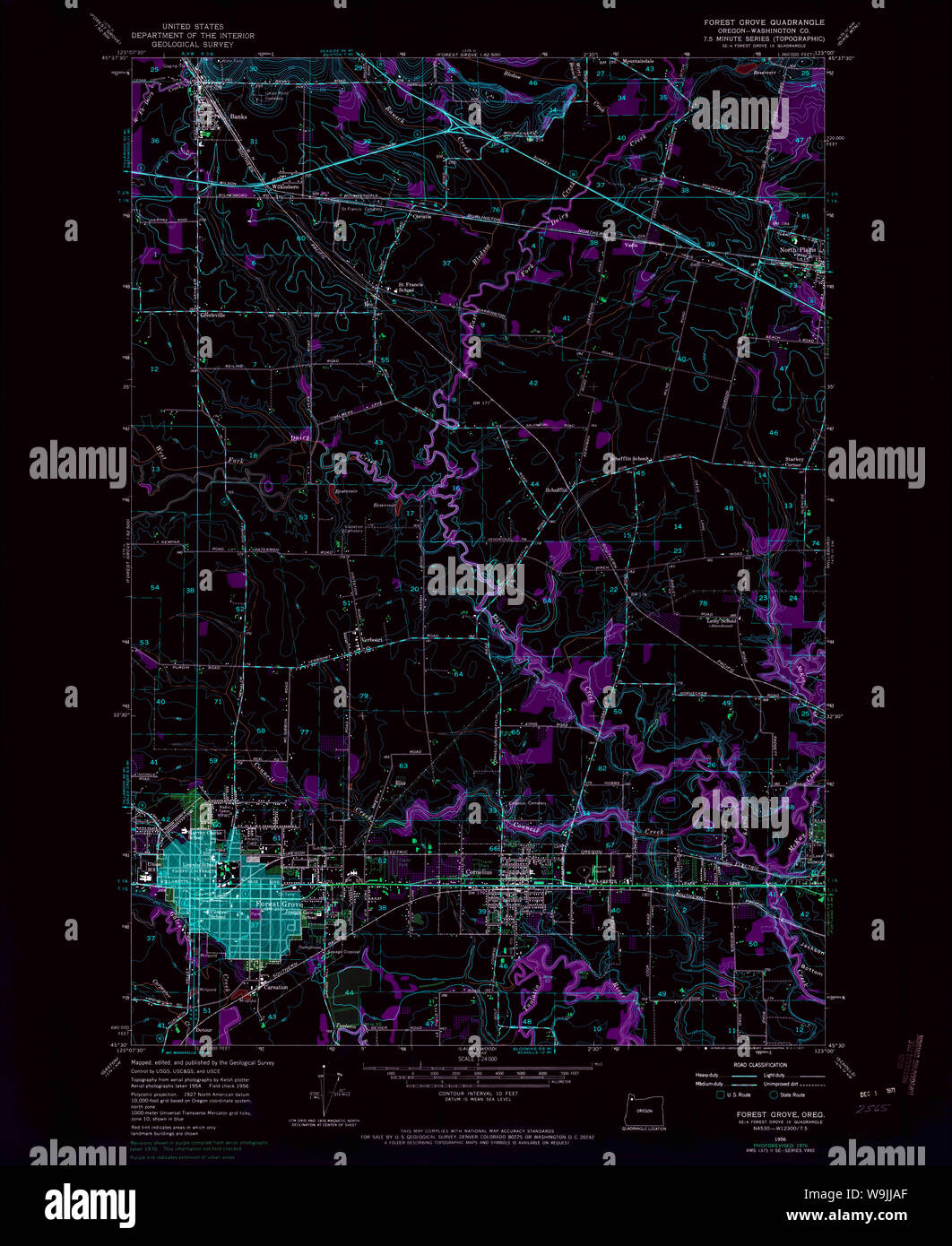 USGS Topo Map Oregon Forest Grove 279920 1956 24000 Inverted ...