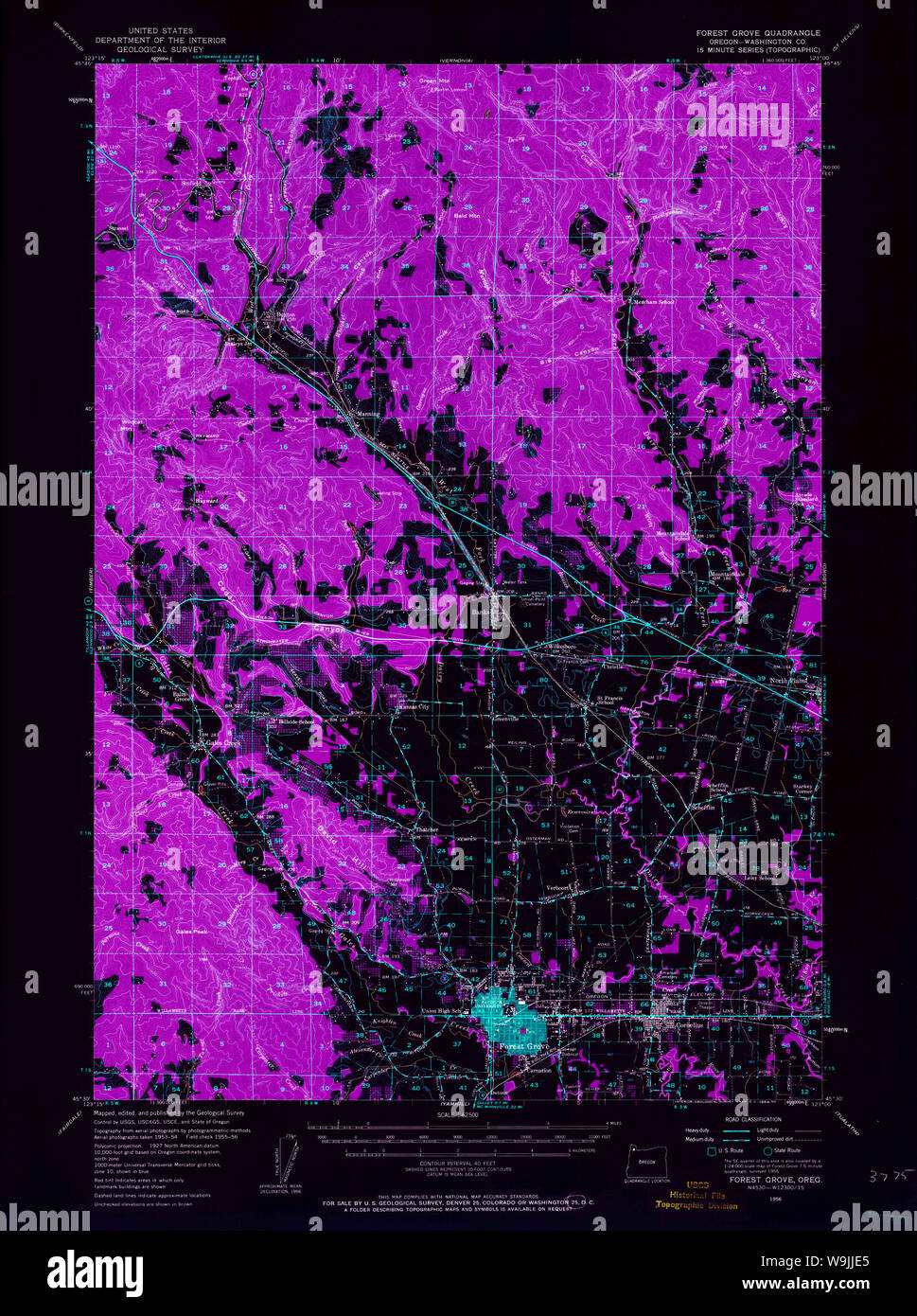 USGS Topo Map Oregon Forest Grove 282502 1956 62500 Inverted ...