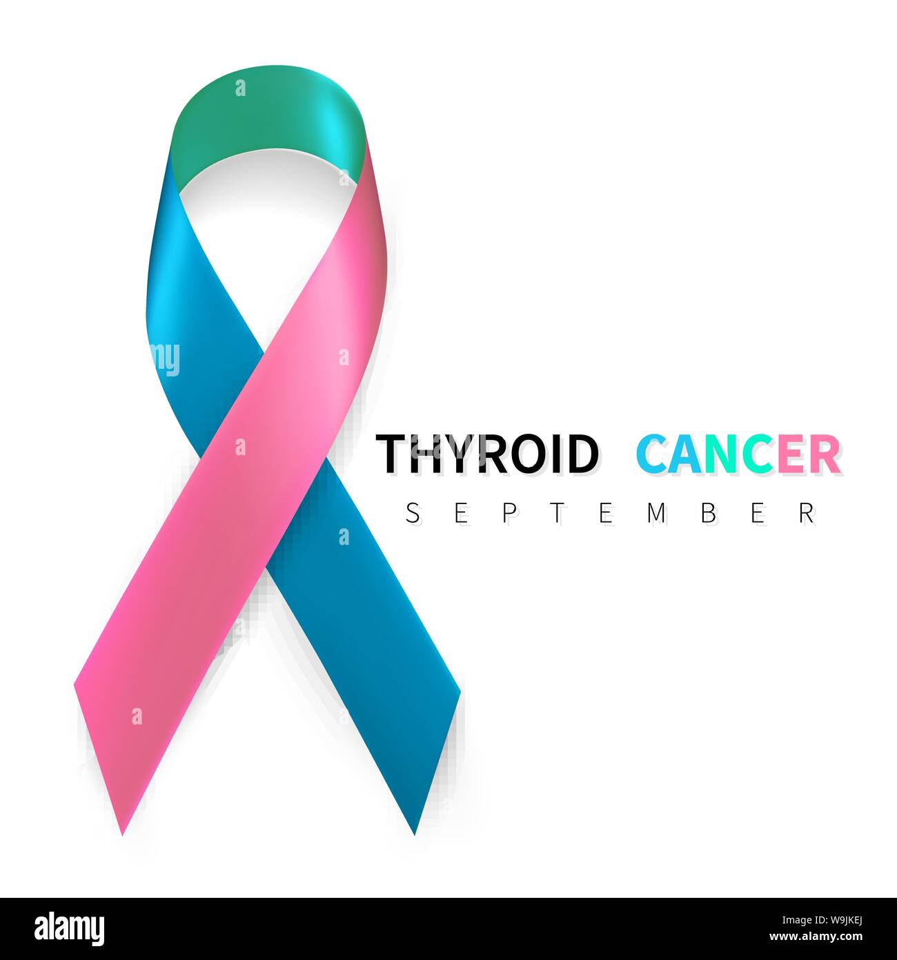 Thyroid Cancer Awareness Month. Realistic Teal Pink Blue ribbon symbol ...