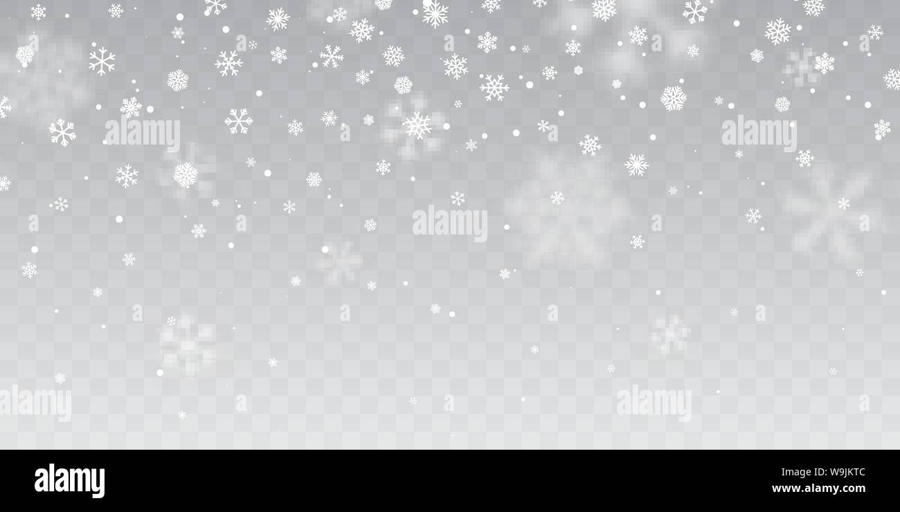 Christmas snow. Heavy snowfall. Falling snowflakes on transparent ...