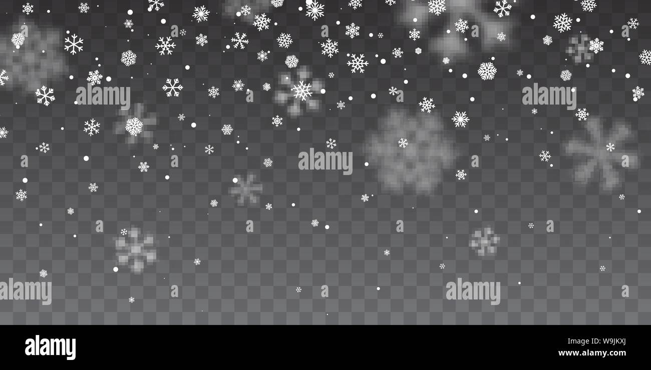 Christmas snow. Heavy snowfall. Falling snowflakes on transparent ...