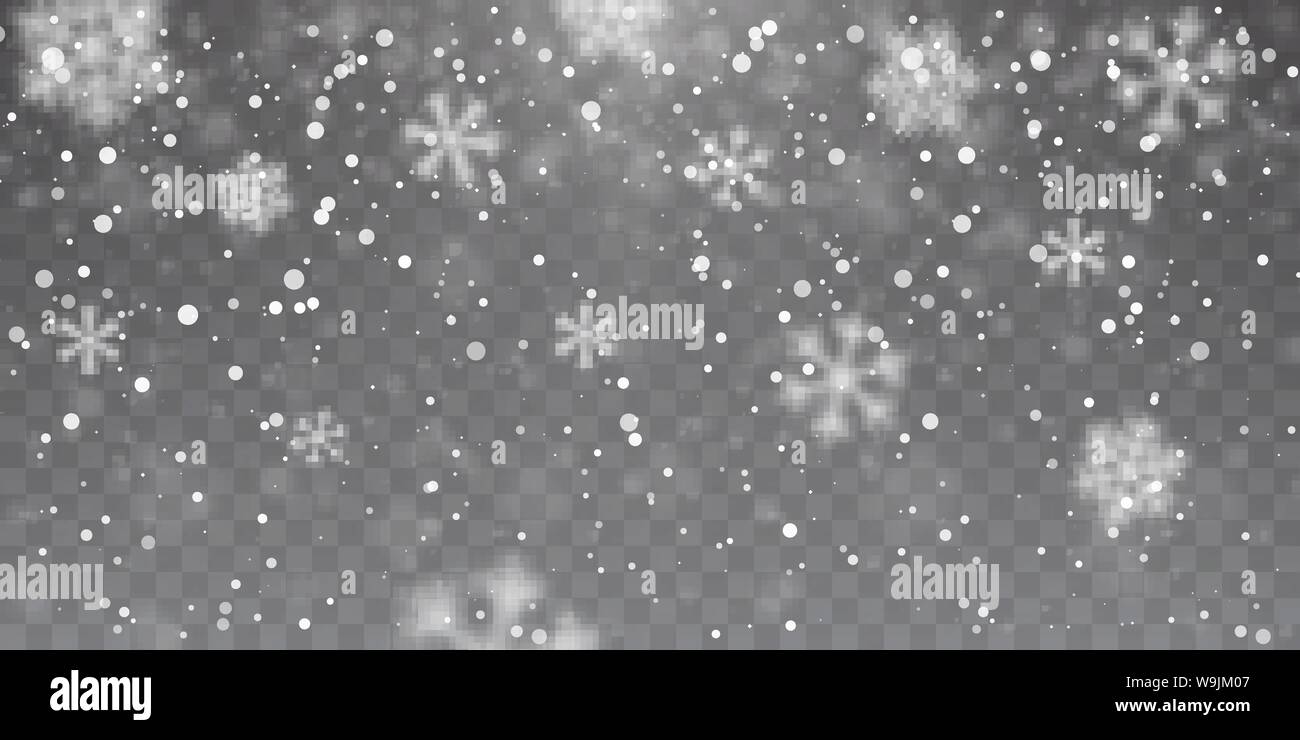 Christmas snow. Heavy snowfall. Falling snowflakes on transparent ...