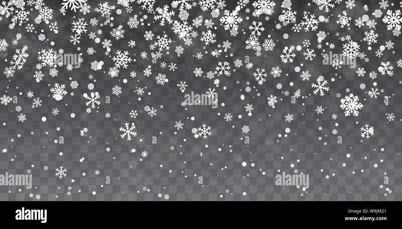 Christmas snow. Heavy snowfall. Falling snowflakes on transparent ...