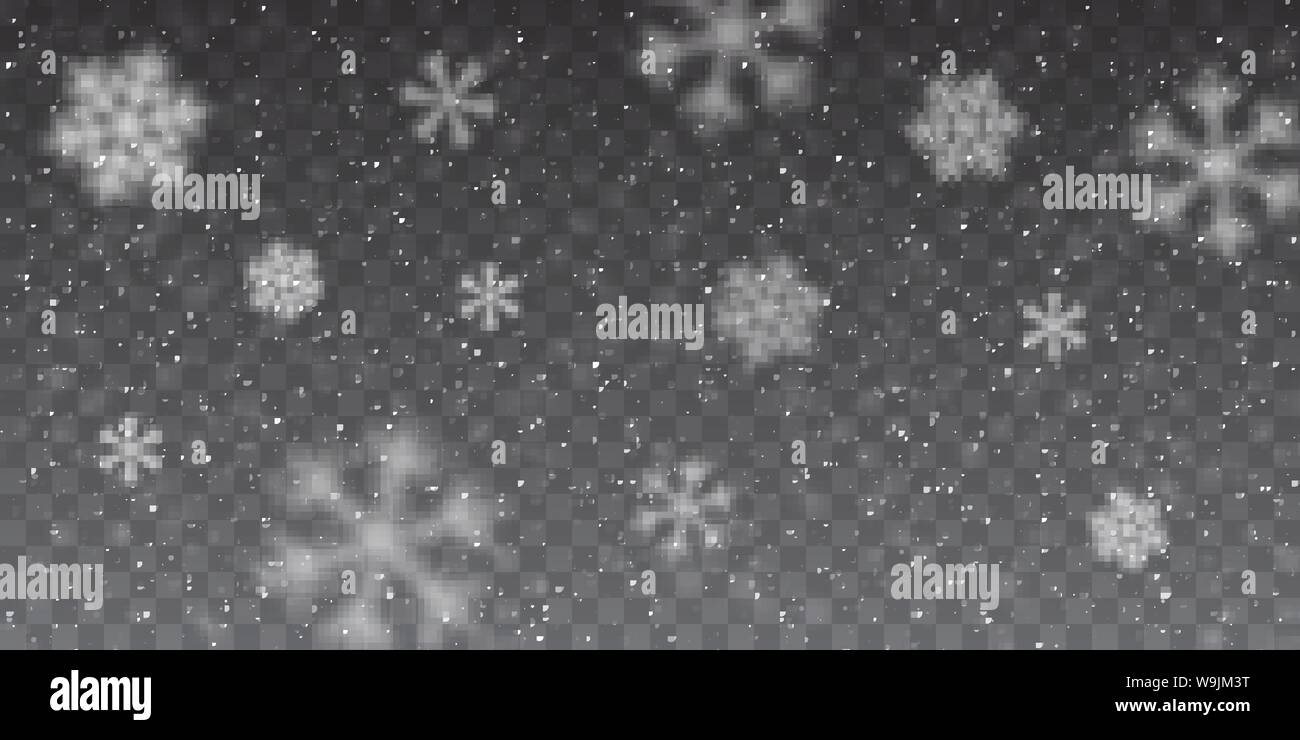 Christmas snow. Heavy snowfall. Falling snowflakes on transparent ...