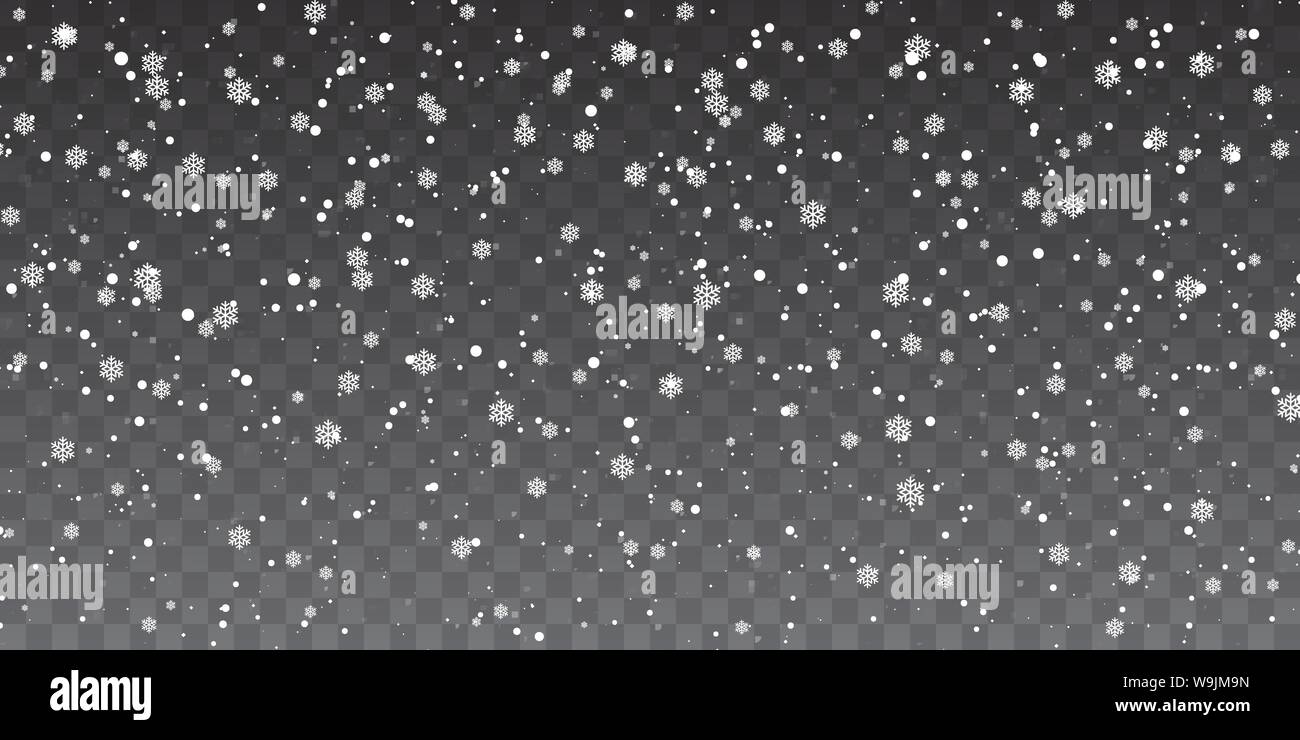 Christmas snow. Heavy snowfall. Falling snowflakes on transparent ...