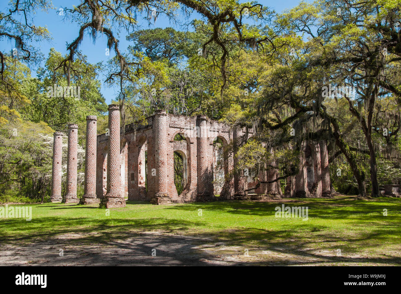red brick skeleton of the Old Sheldon Church Ruins in Beaufort County ...