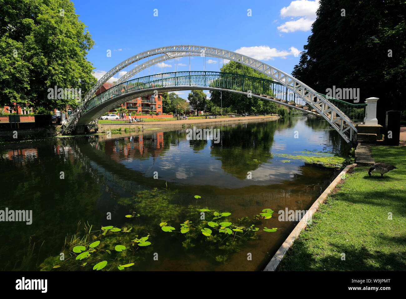 Bridge over the river Great Ouse embankment, Bedford town; Bedfordshire ...