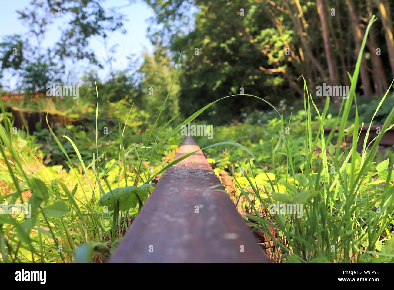 Detailed view on railroad tracks and railroad crossings in northern ...