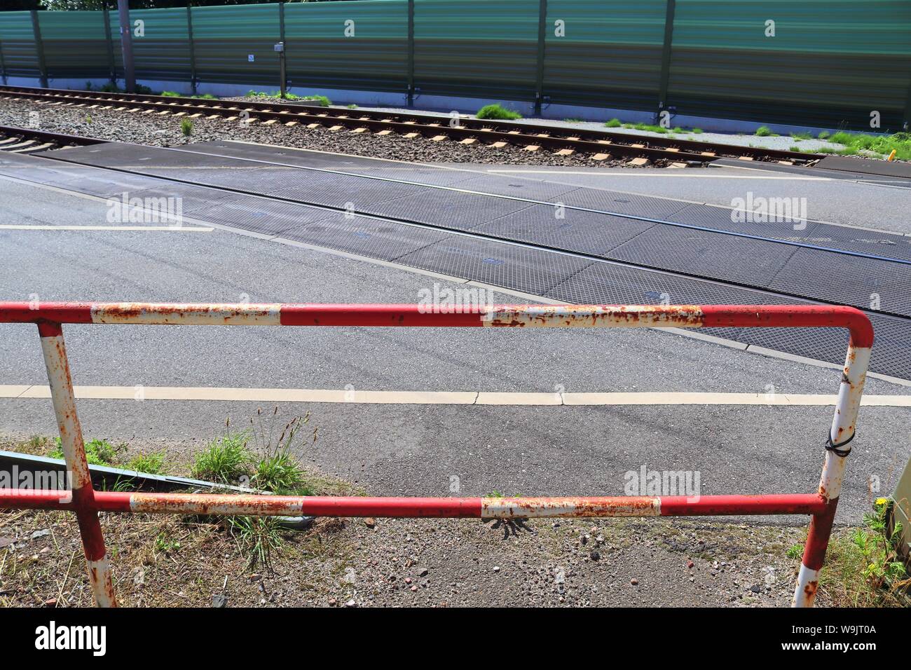 Detailed view on railroad tracks and railroad crossings in northern ...