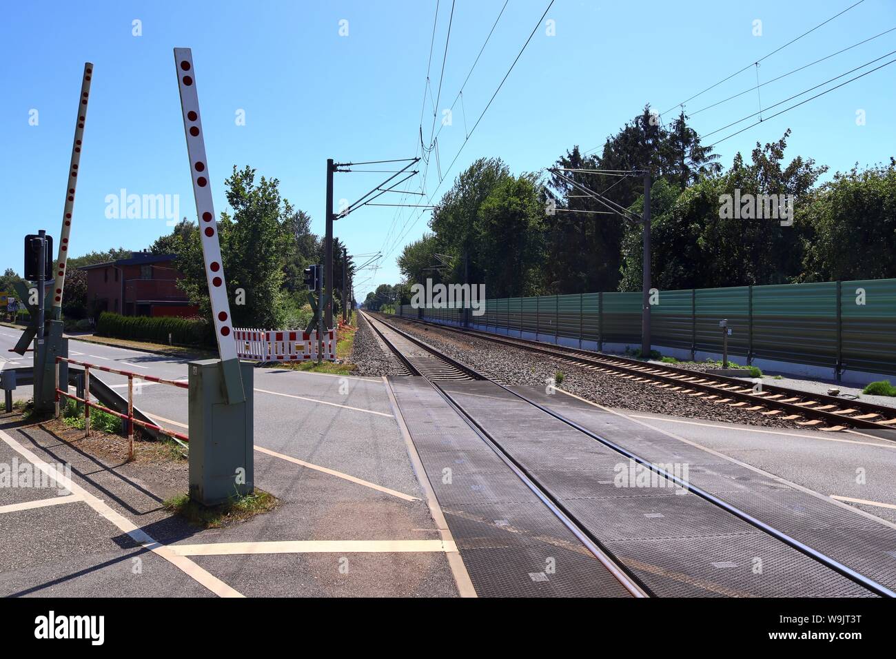 Detailed view on railroad tracks and railroad crossings in northern ...
