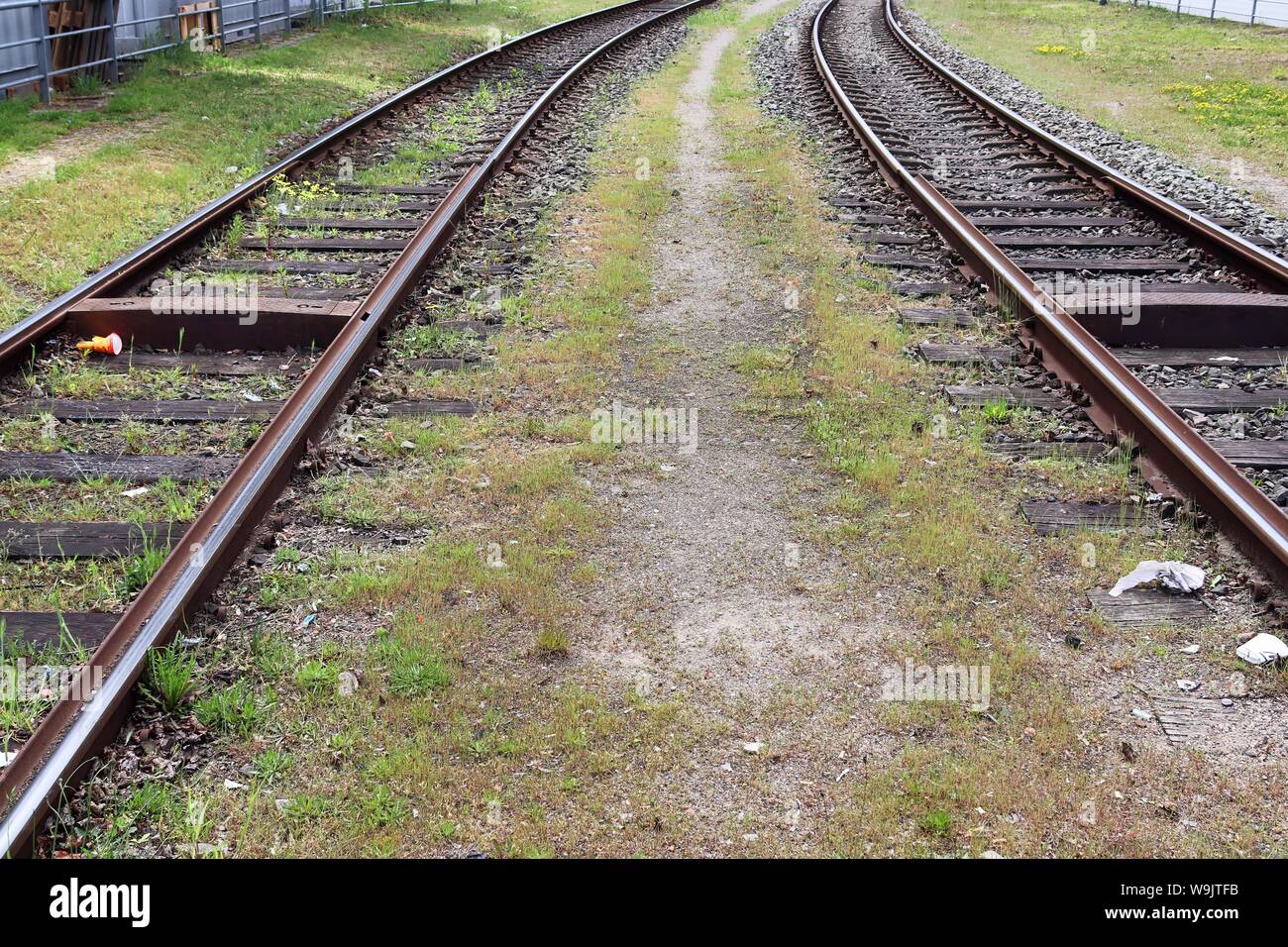 Detailed view on railroad tracks and railroad crossings in northern ...