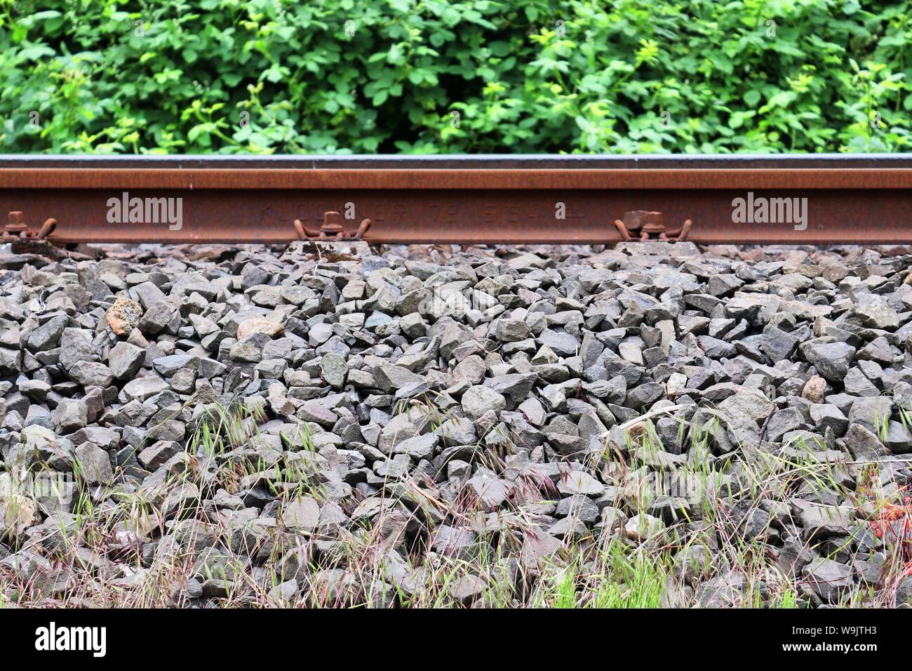 Detailed view on railroad tracks and railroad crossings in northern ...