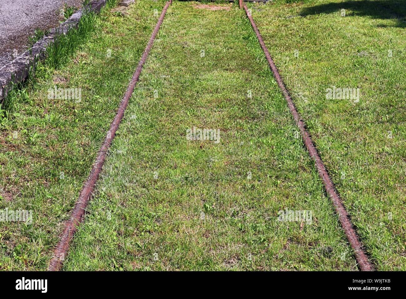Detailed view on railroad tracks and railroad crossings in northern ...