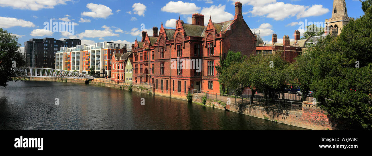 Buildings along the river Great Ouse embankment, Bedford town ...